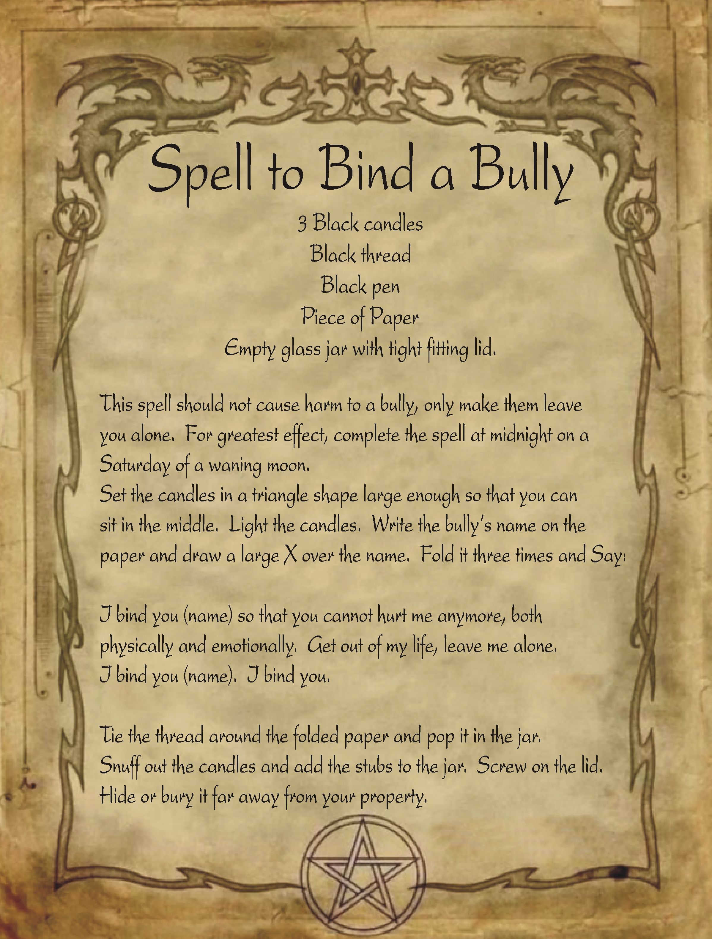 Printable Spell to Bind a Bully – Witches Of The Craft®